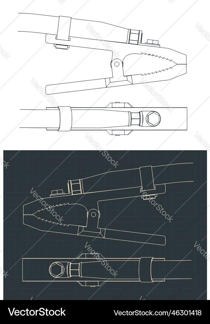Welding earth clamp blueprints Royalty Free Vector Image