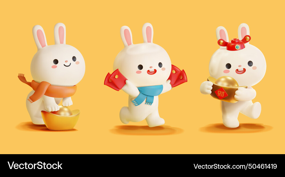 3d cute rabbit characters for cny Royalty Free Vector Image