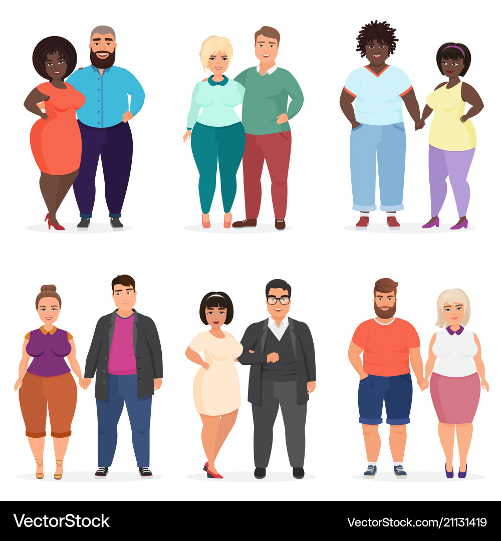 Cartoon happy and smiling plus size people Vector Image