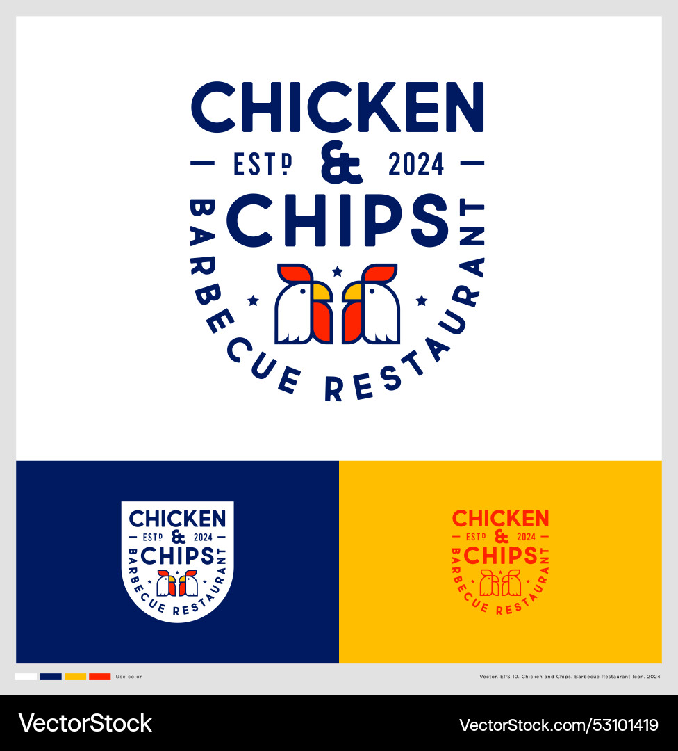 Chicken anc hips logo emblem for bbq restaurant Vector Image