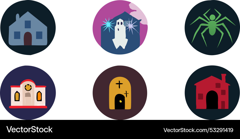 Colourful haunted house icons set Royalty Free Vector Image