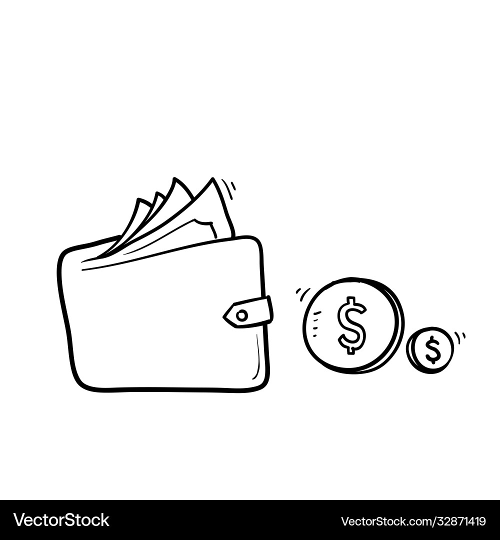 Hand drawn wallet full money revenue increase Vector Image