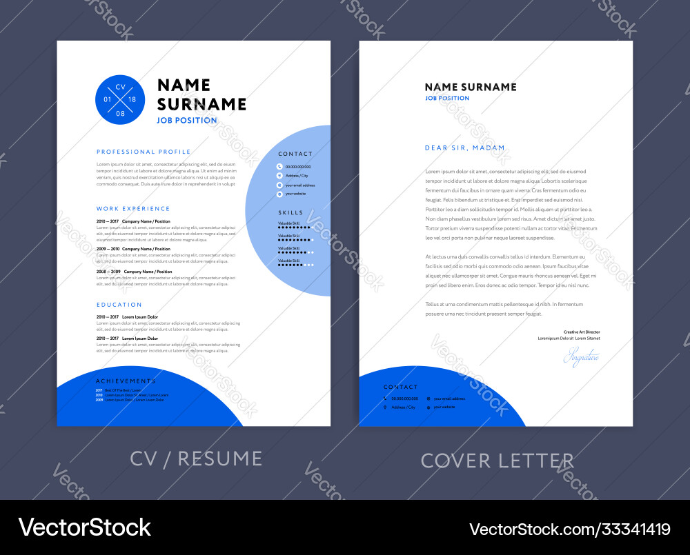 Professional cv resume template blue design Vector Image