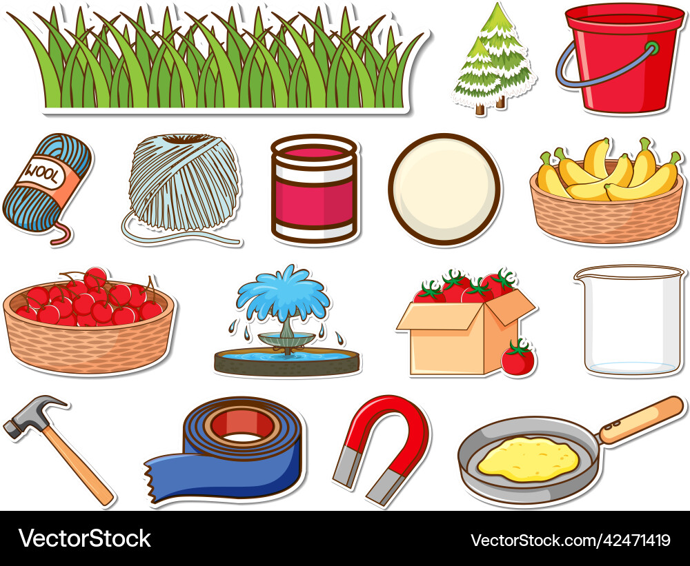 Sticker set of mixed daily objects Royalty Free Vector Image