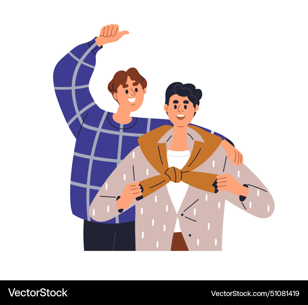 Two Smiling Male Friends Hugging Royalty Free Vector Image