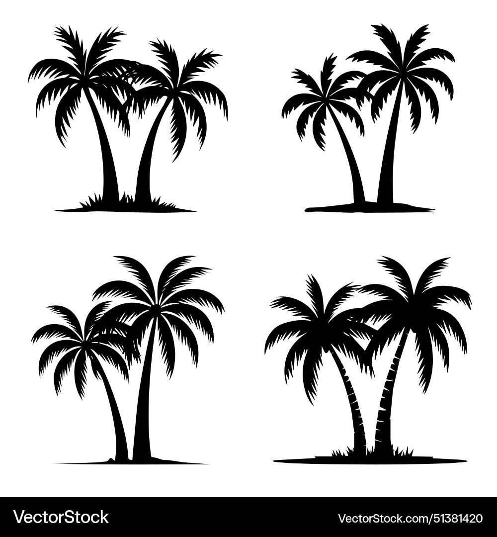 Black palm trees set isolated on white background Vector Image
