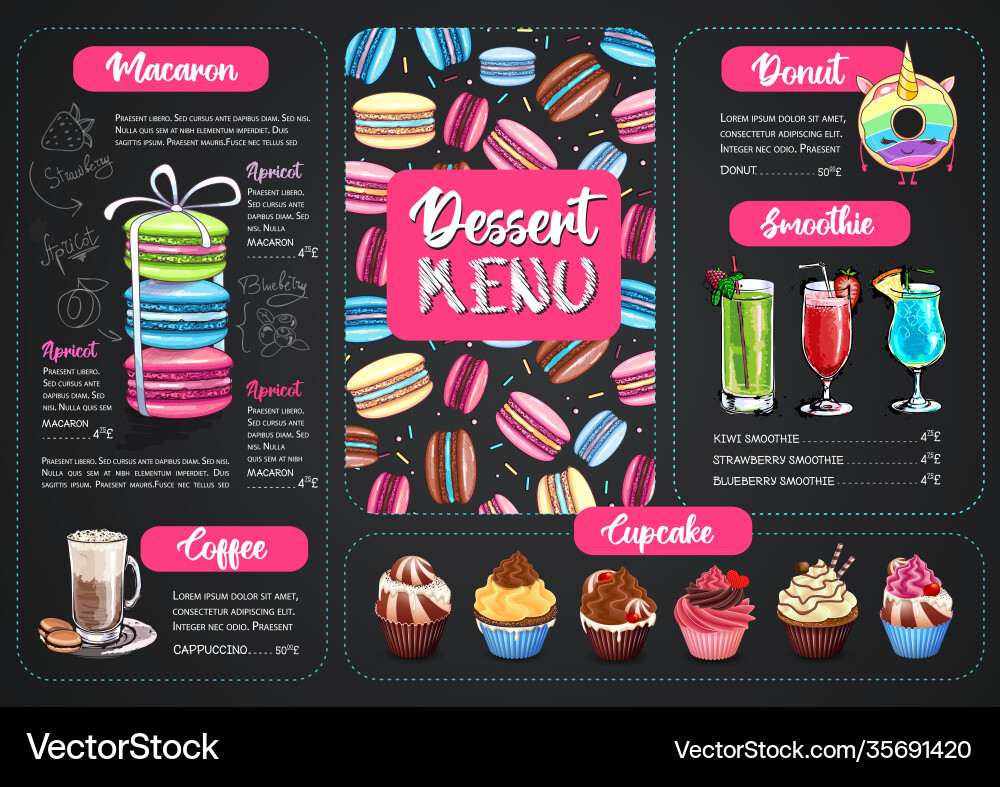 Dessert menu design with sweet french macaroons Vector Image