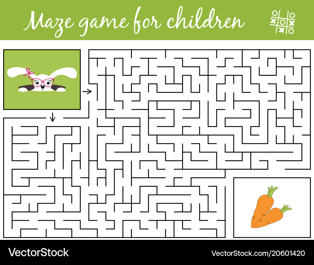 Help bunny girl find path to carrots through Vector Image