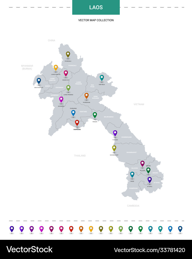 Laos map with location pointer marks infographic Vector Image