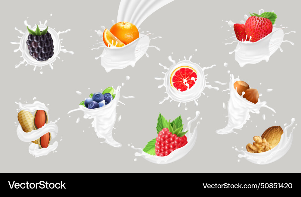 Milk splashes set Royalty Free Vector Image - VectorStock