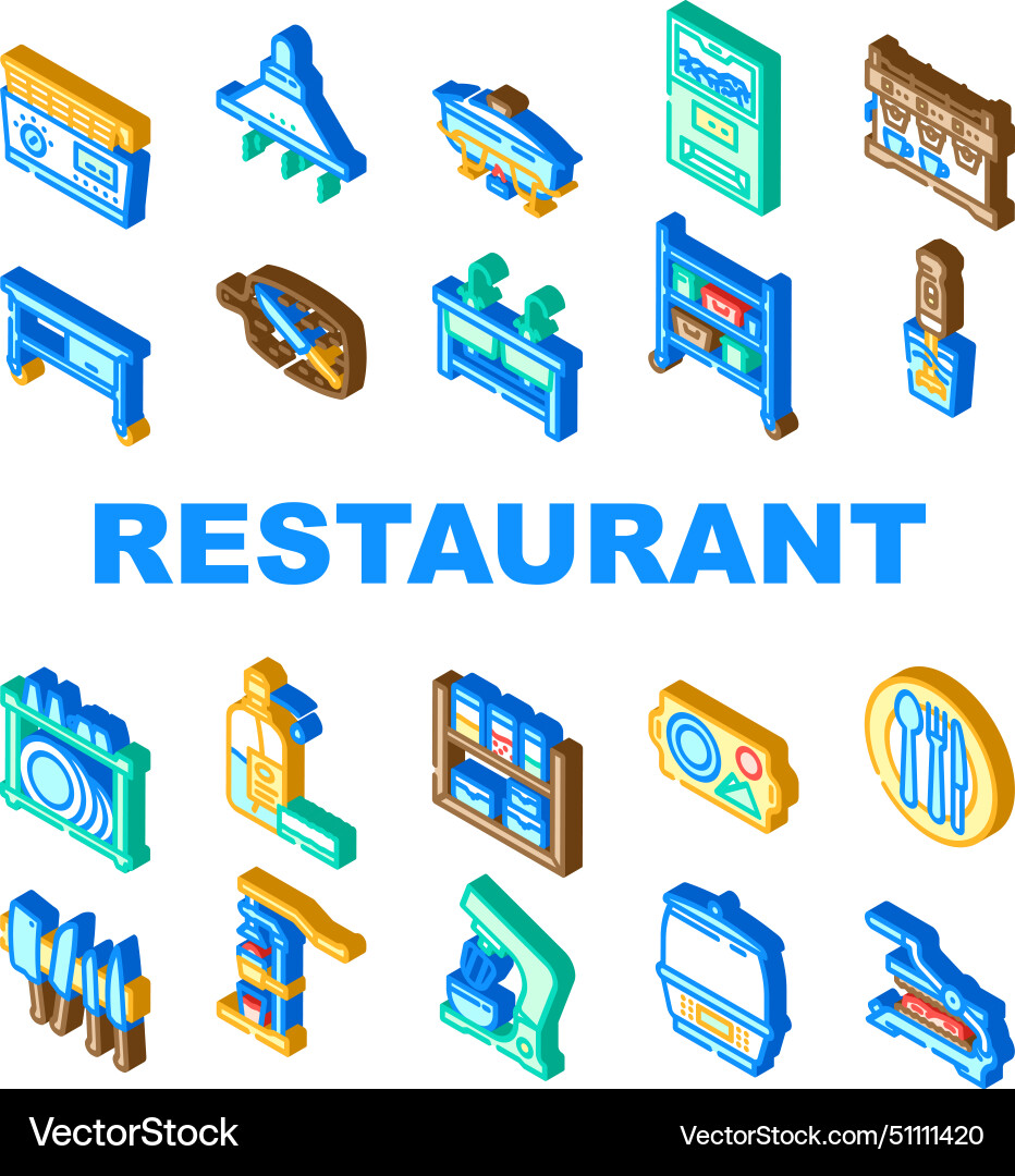 Restaurant equipment kitchen icons set Royalty Free Vector