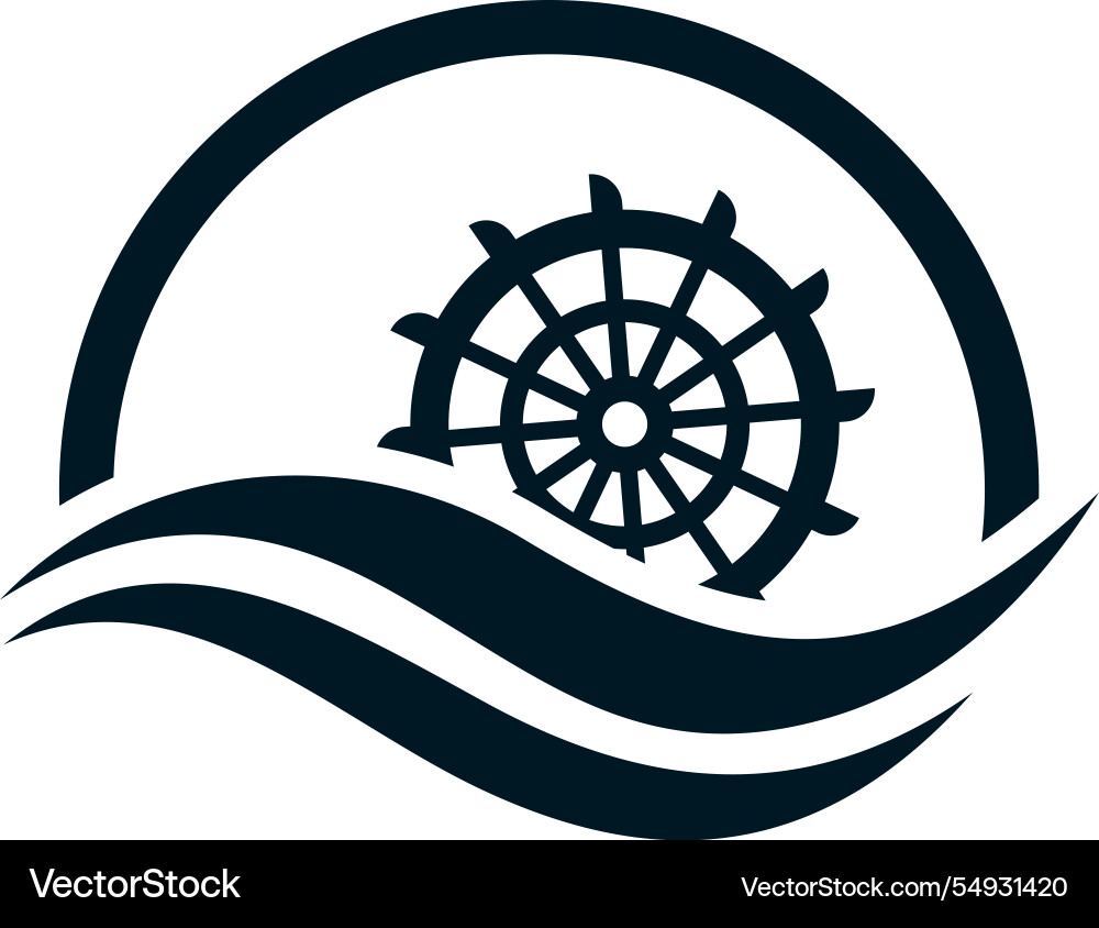Ship wheel line art logo design template Vector Image