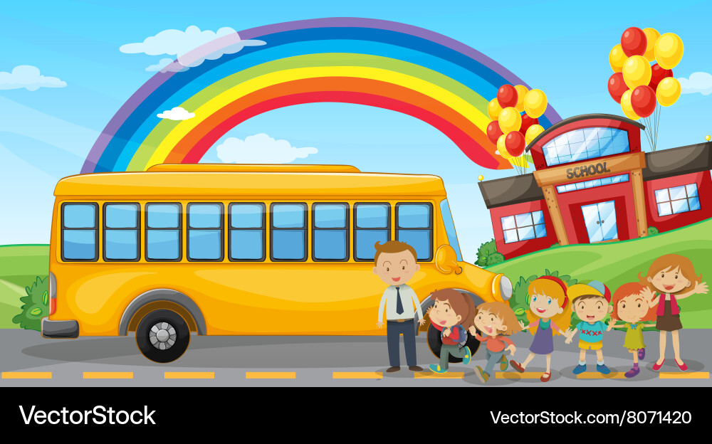 Students and school bus Royalty Free Vector Image
