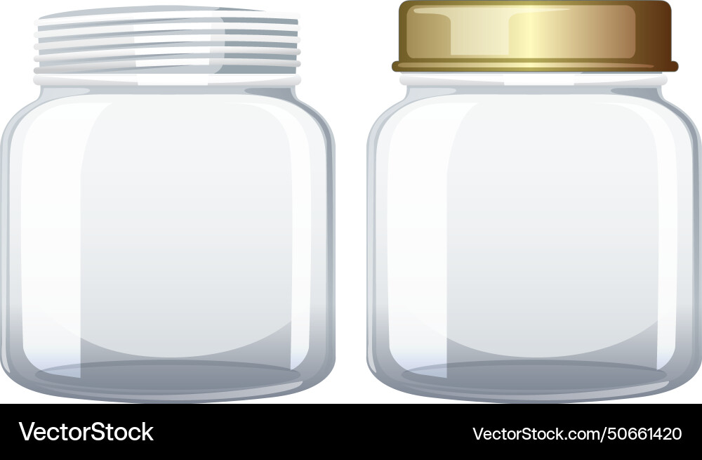 Two clear glass jars with metal lids Royalty Free Vector