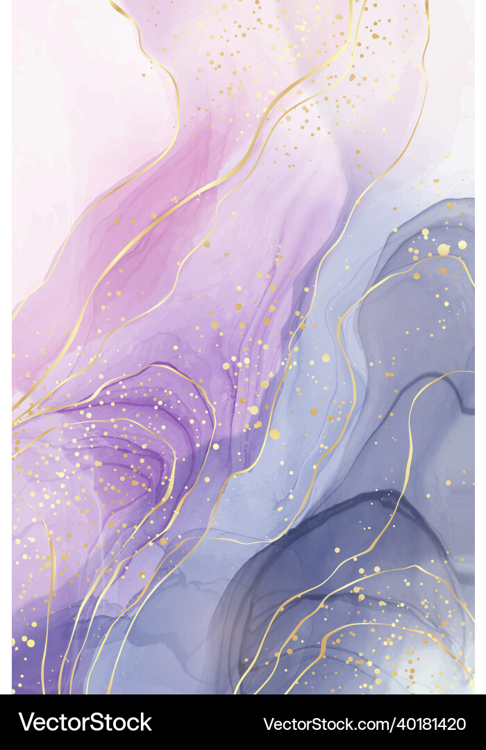 Violet liquid watercolor background with golden Vector Image