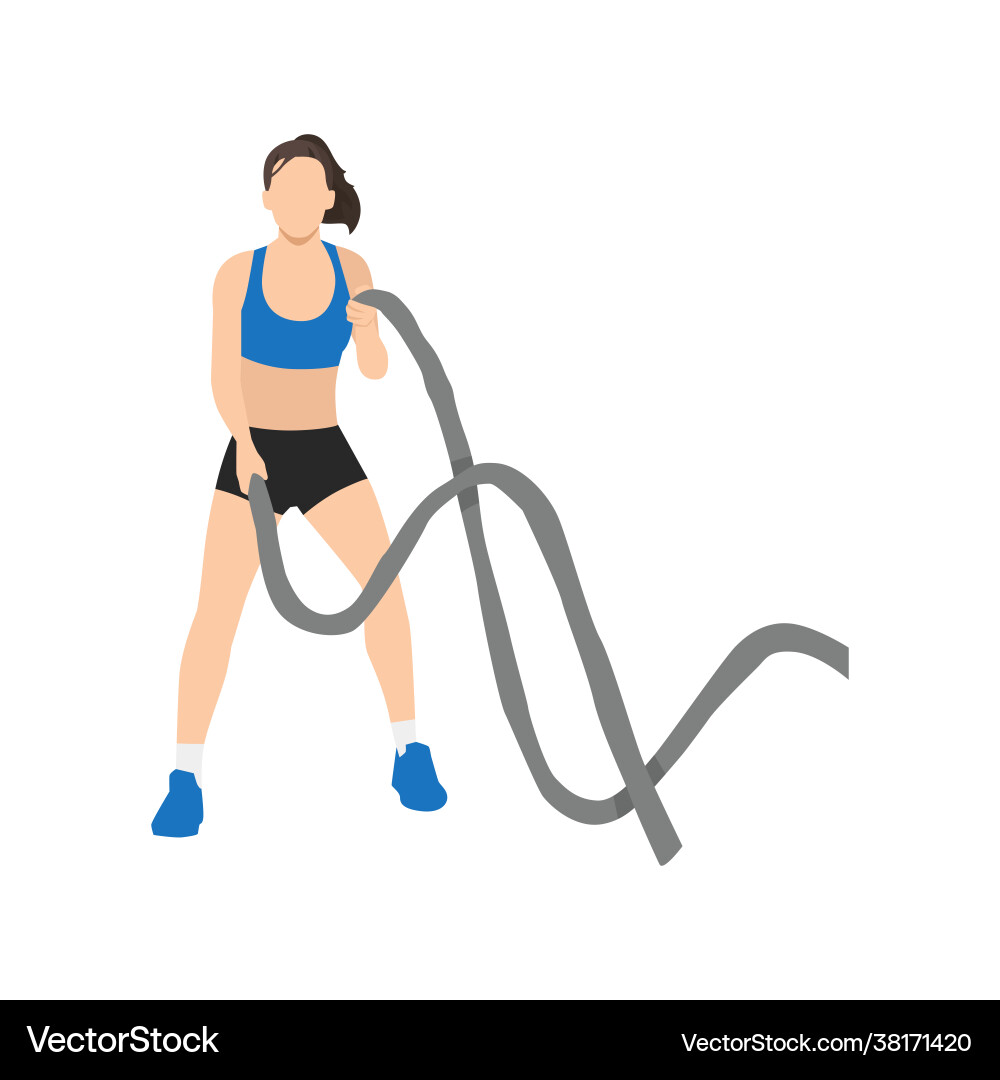 Woman doing battle rope snakes exercise Royalty Free Vector