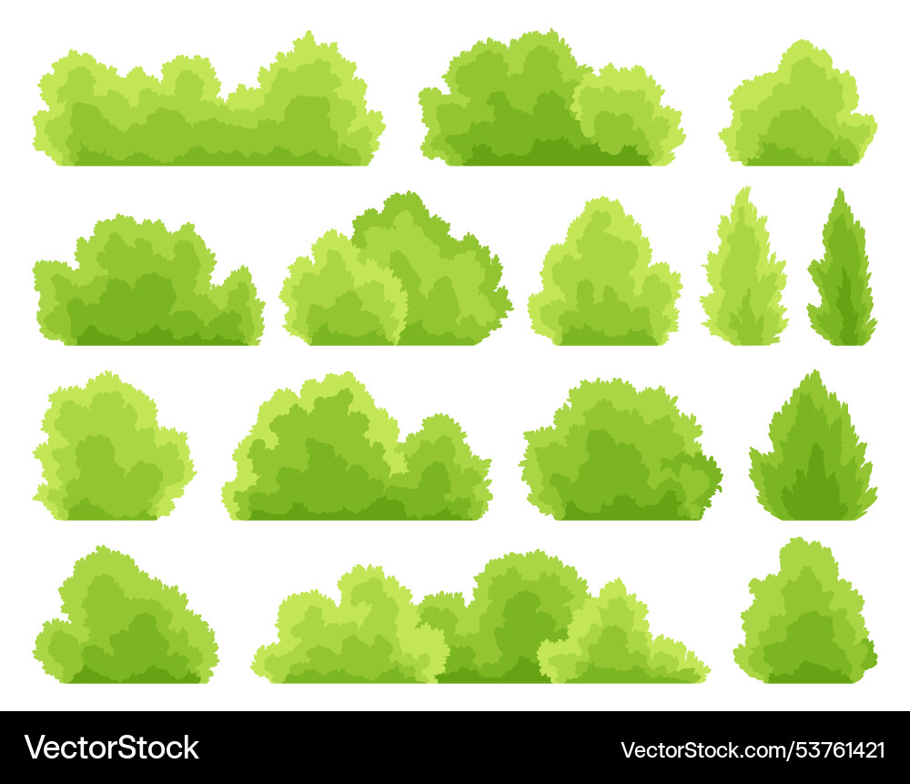 Bushes icon set cartoon forest and park shrubbery Vector Image