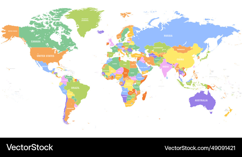 Colored world map political maps colourful Vector Image