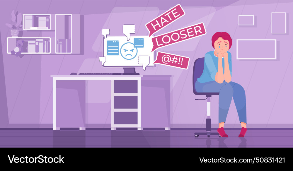 Computer bullying teen composition Royalty Free Vector Image
