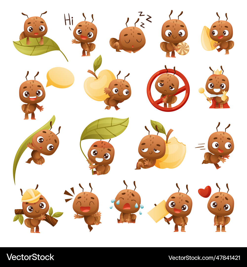 Cute little ant baby doing various activity big Vector Image