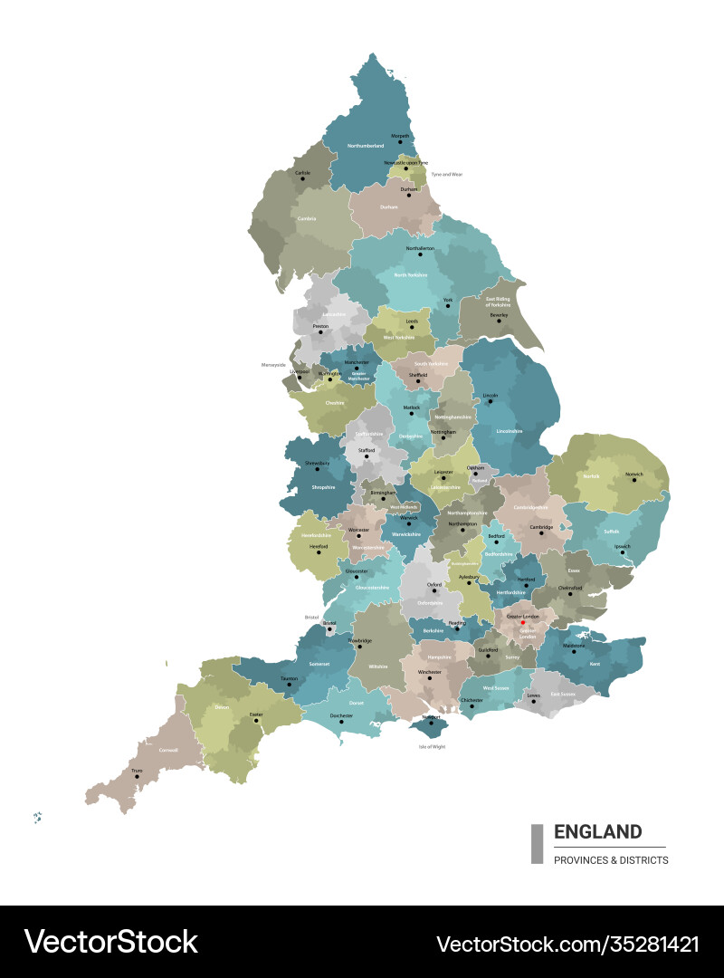 England higt detailed map with subdivisions Vector Image