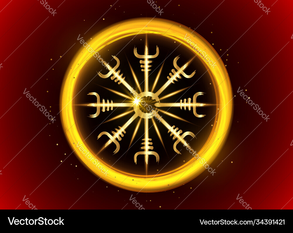 Gold Vegvisir Runes - Viking Compass Royalty Free Vector