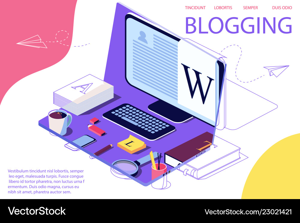 Isometric concept for blog blogging Royalty Free Vector