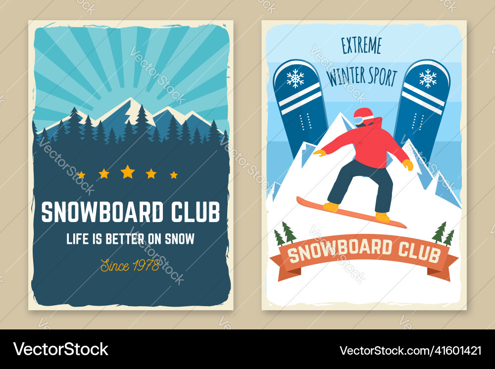 Set of snowboard club retro posters Royalty Free Vector