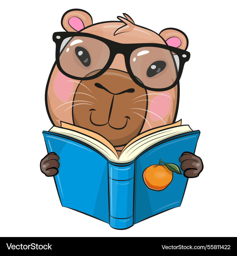 Cute Capybara Reading a Book Royalty Free Vector Image