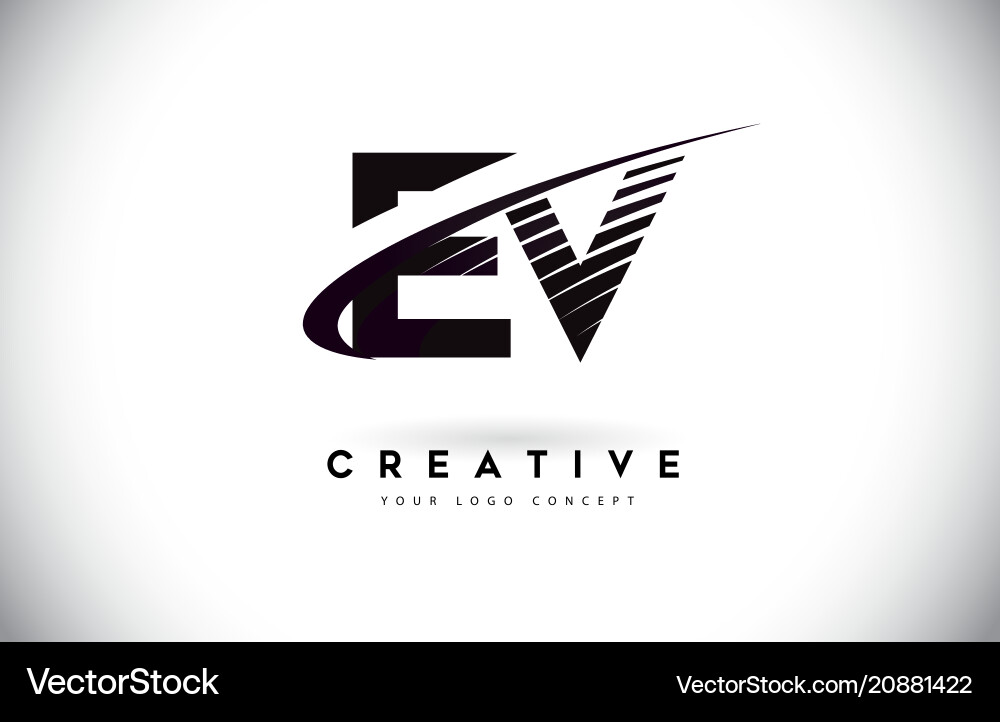Ev e v letter logo design with swoosh and black Vector Image