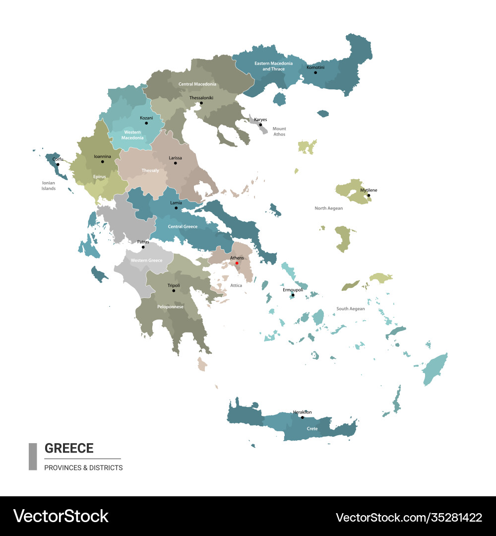 Greece higt detailed map with subdivisions Vector Image