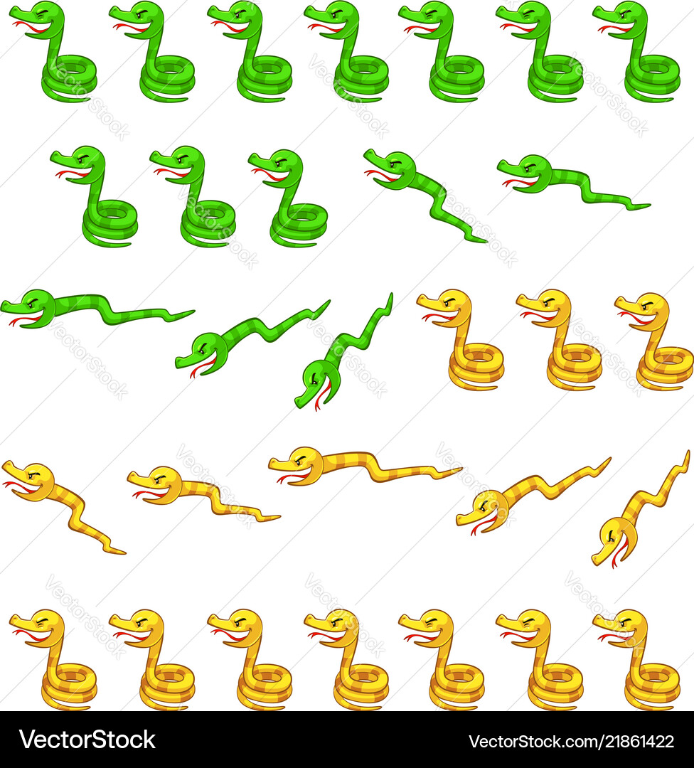 Green and yellow snakes game sprites Royalty Free Vector