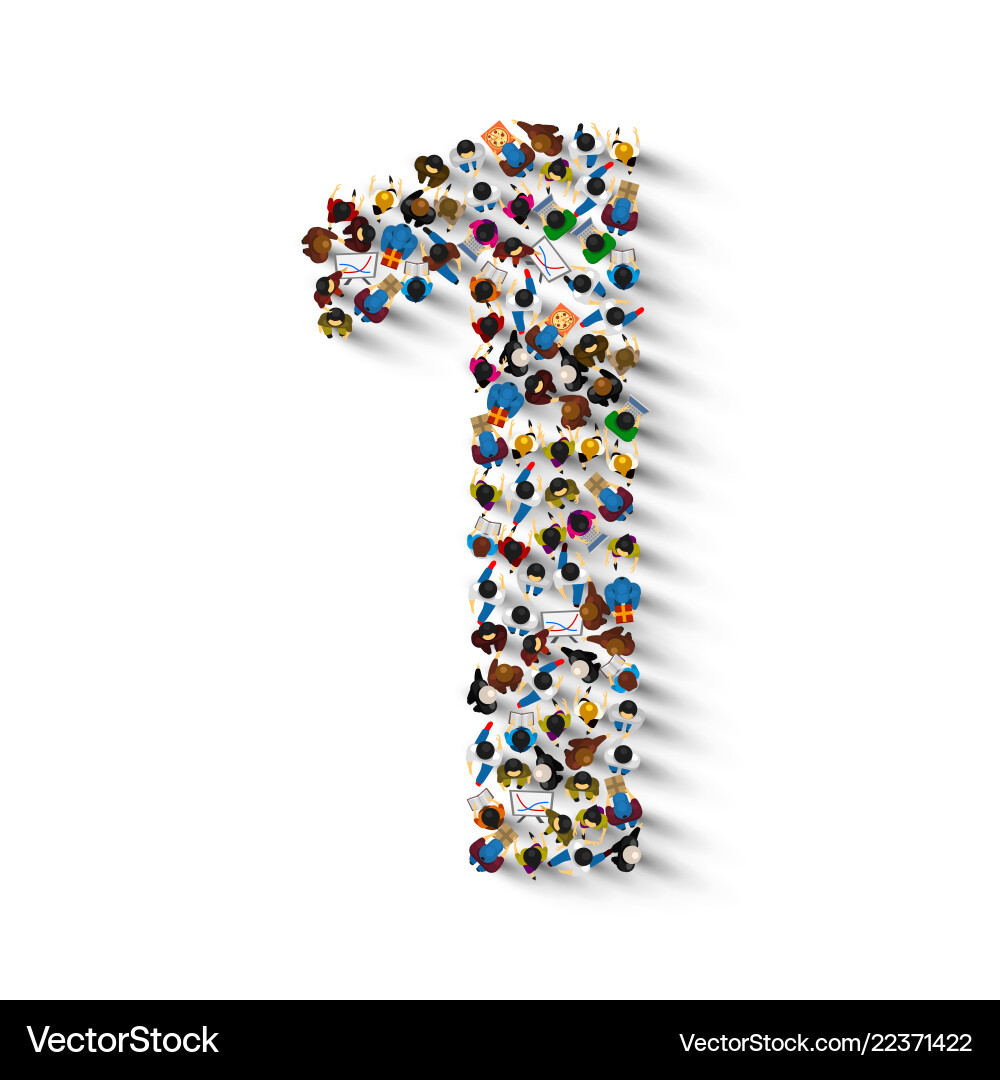 Group of People Forming Number One Royalty Free Vector Image