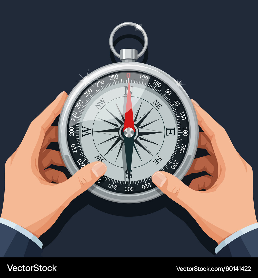 Hands Holding Compass for Navigation Royalty Free Vector