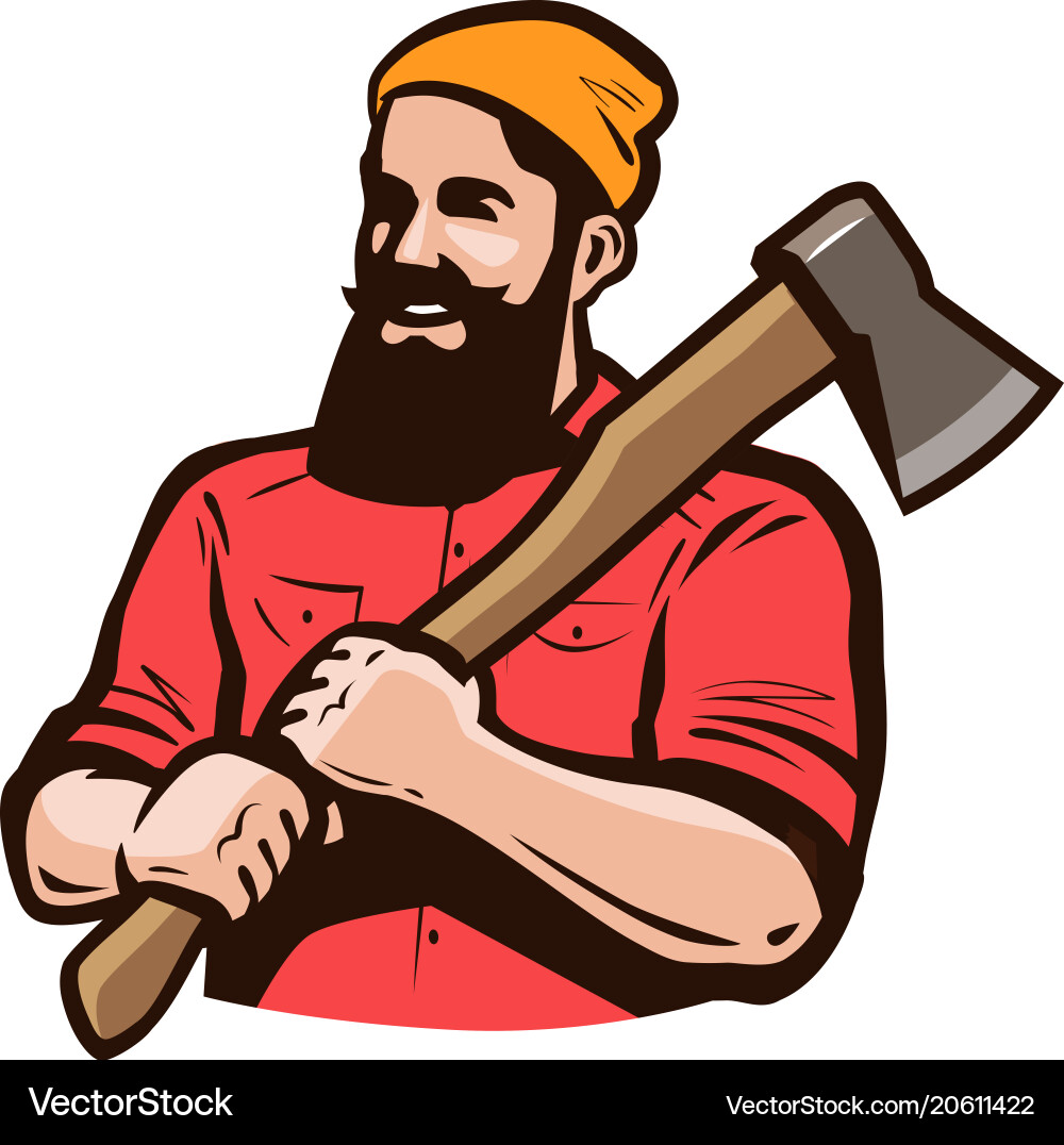 Lumberjack axeman with axe in hands carpentry Vector Image