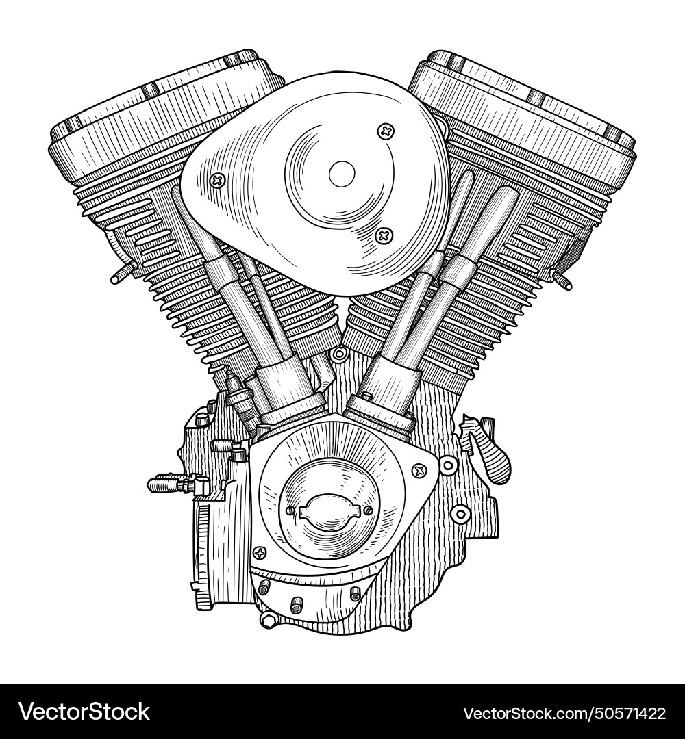 Motorcycle engine sketch Royalty Free Vector Image