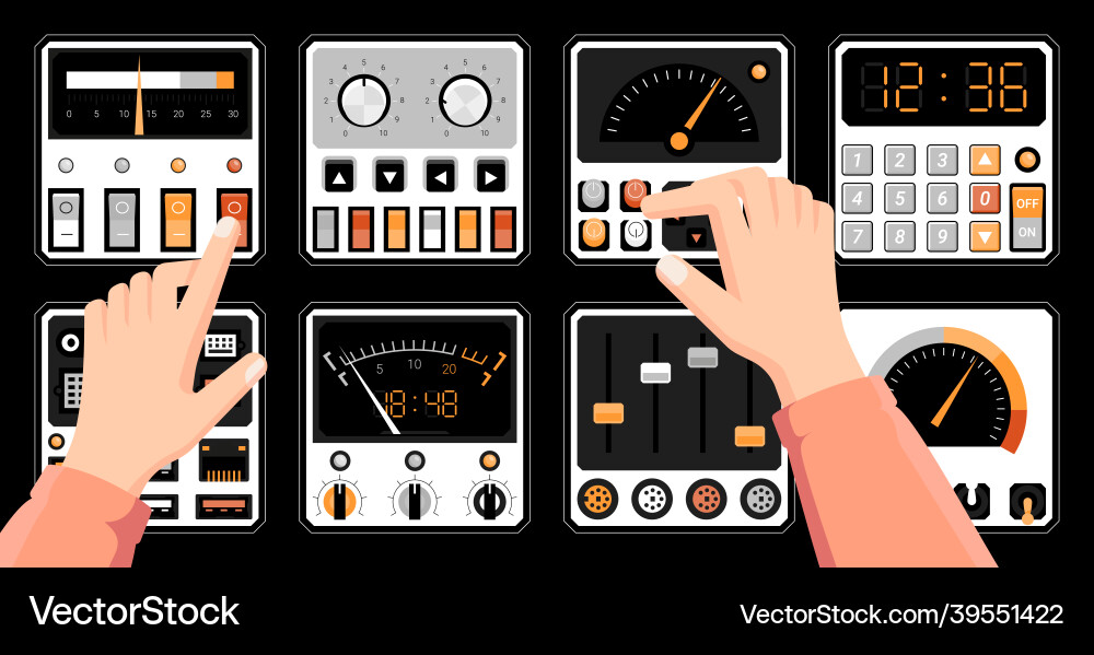 Retro dashboard hands on radio control panel Vector Image