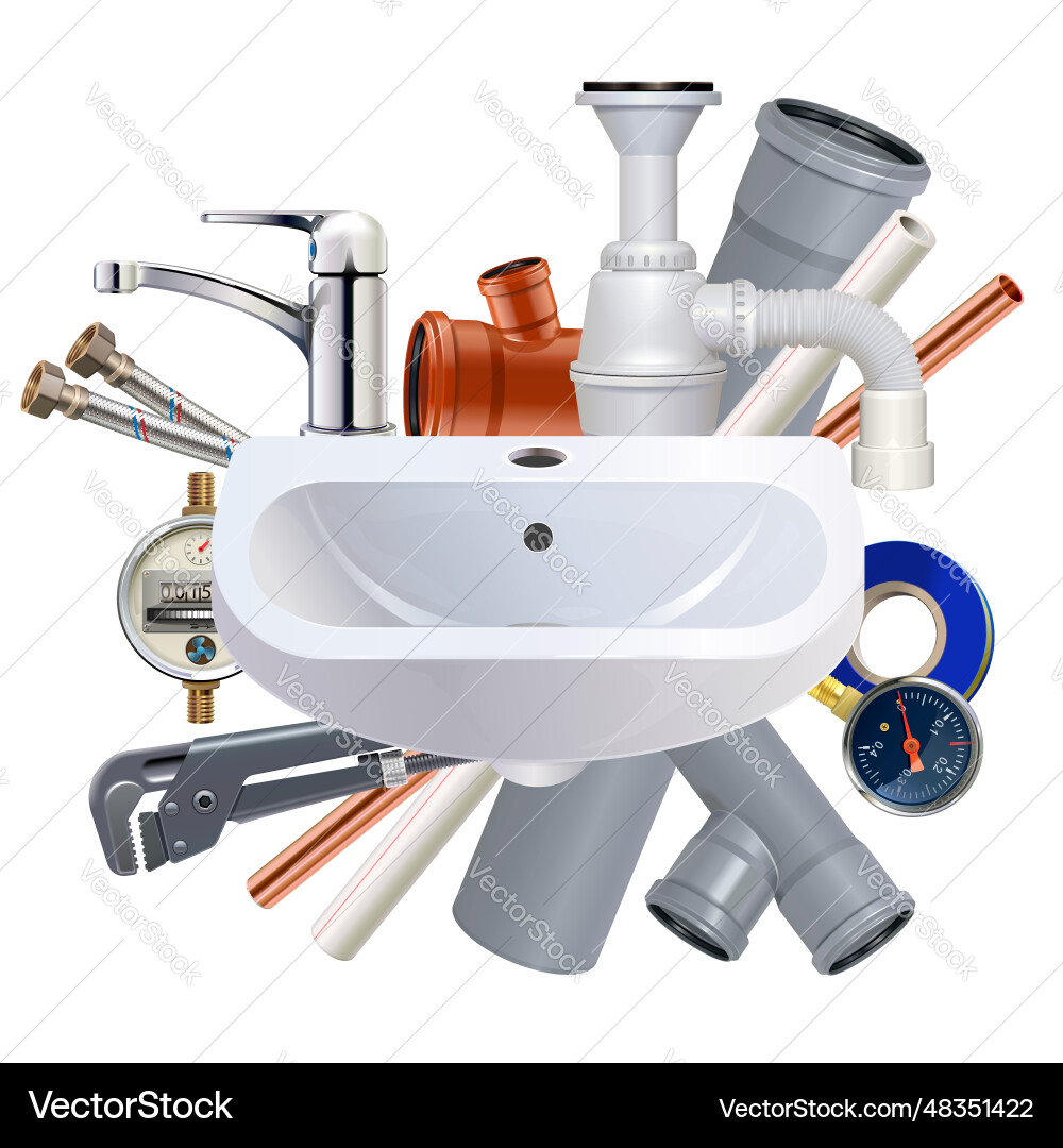 Sanitary engineering concept with sink Royalty Free Vector