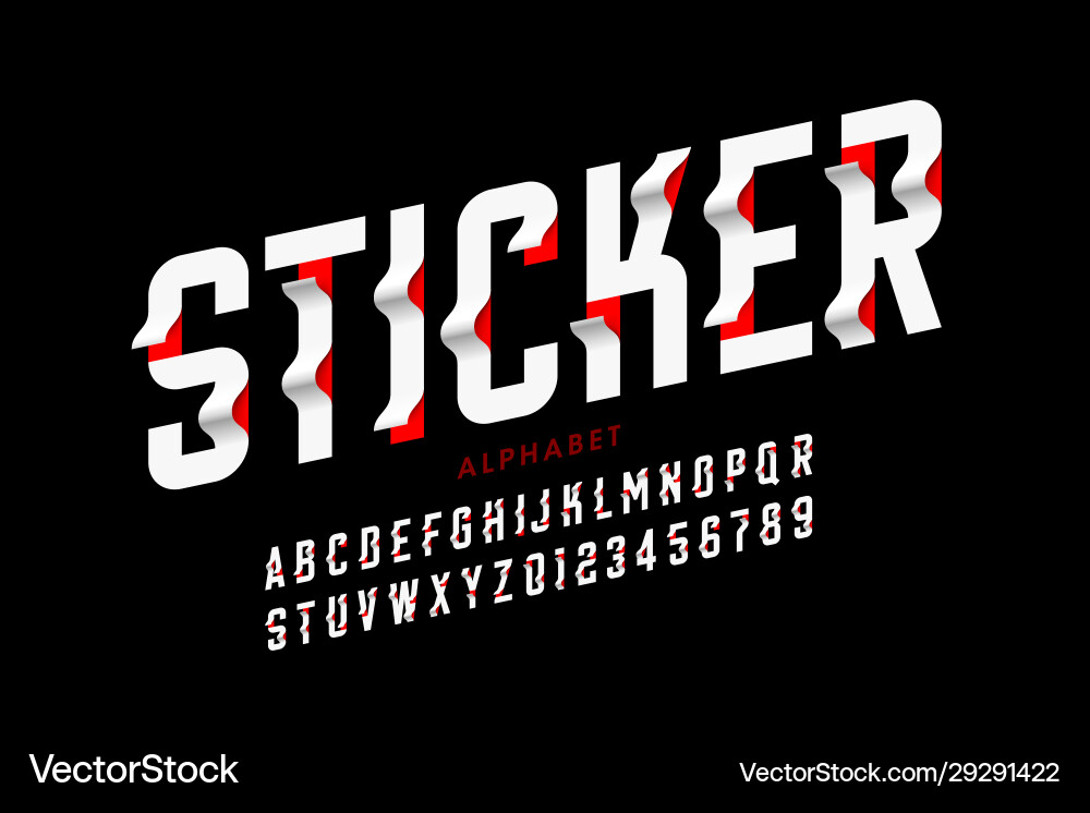 Sticker style font design Royalty Free Vector Image