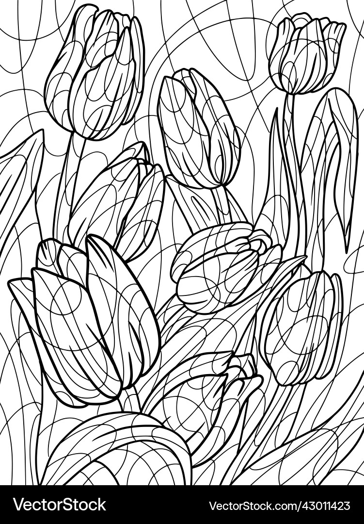 Coloring tulip plant full page flower zen Vector Image