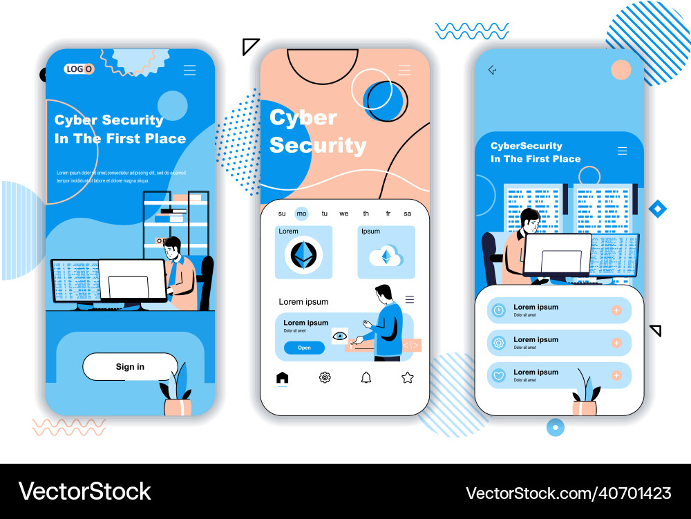 Cyber security concept onboarding screens Vector Image