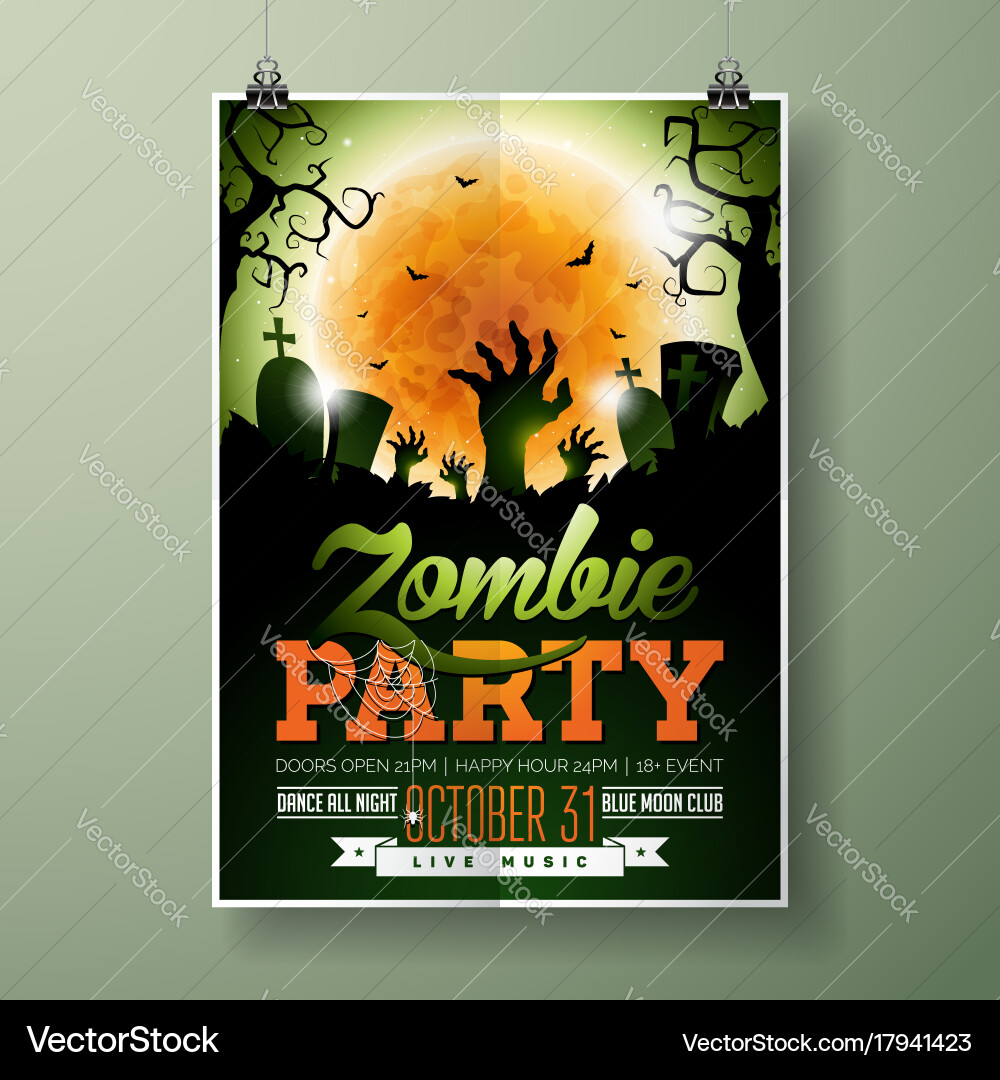 Halloween zombie party flyer Royalty Free Vector Image