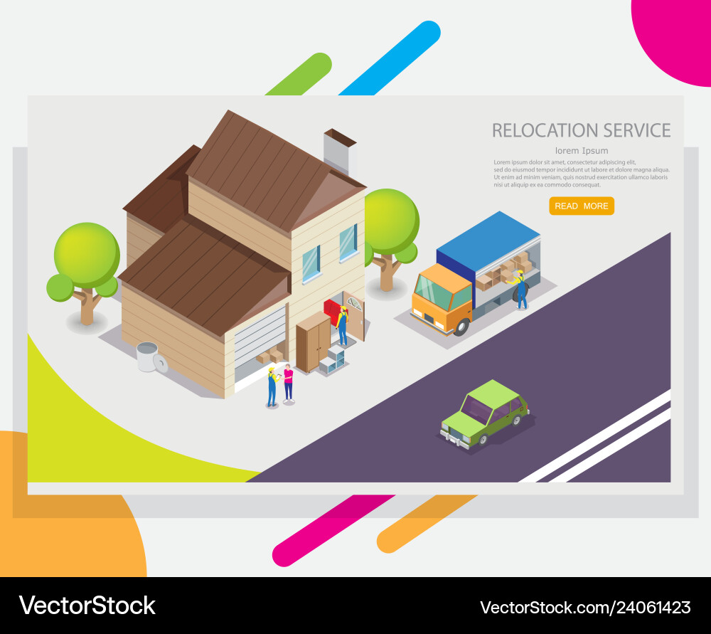 Isometric Relocation & Moving Service Banner Vector Image
