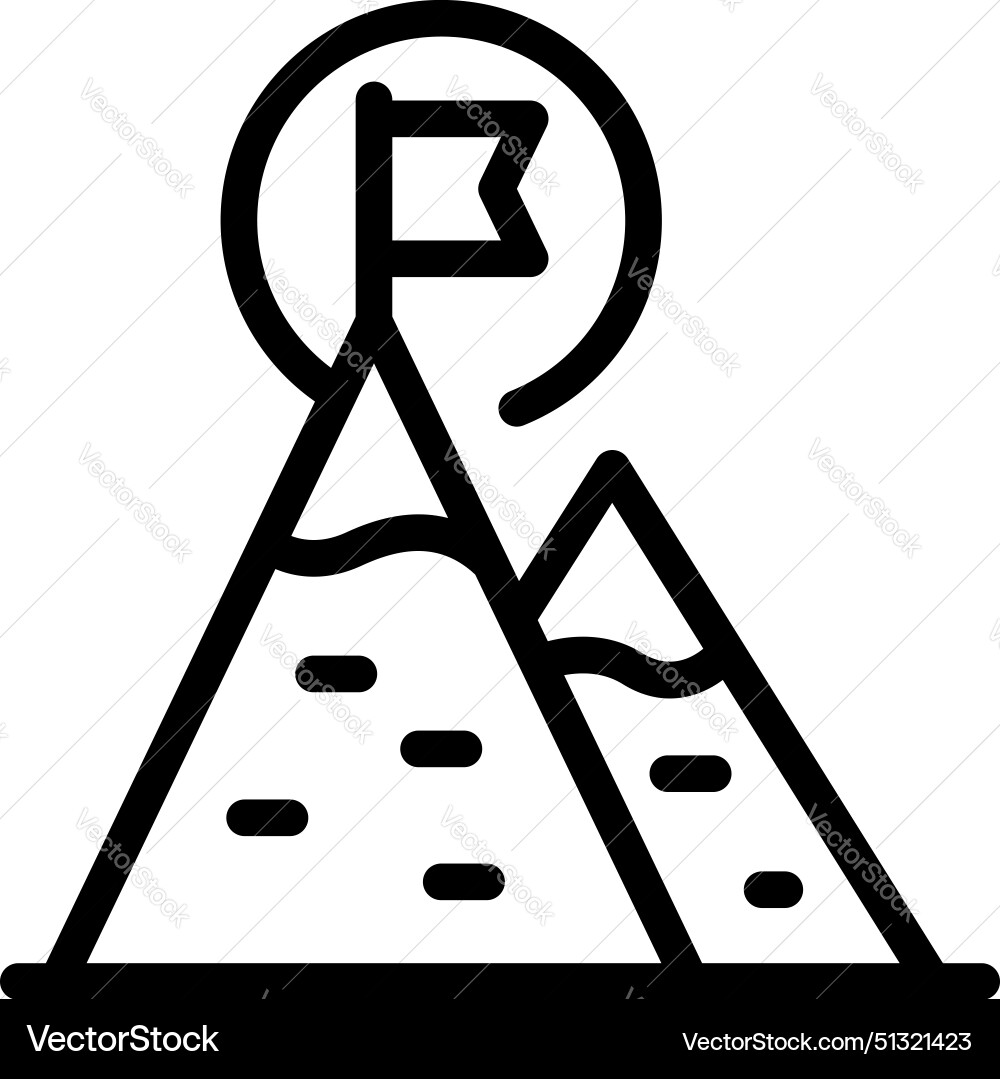 Linear icon of a mountain peak with flag Vector Image