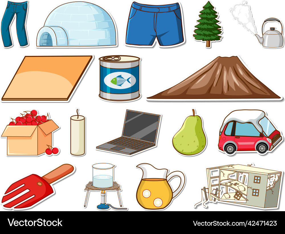Sticker set of mixed daily objects Royalty Free Vector Image