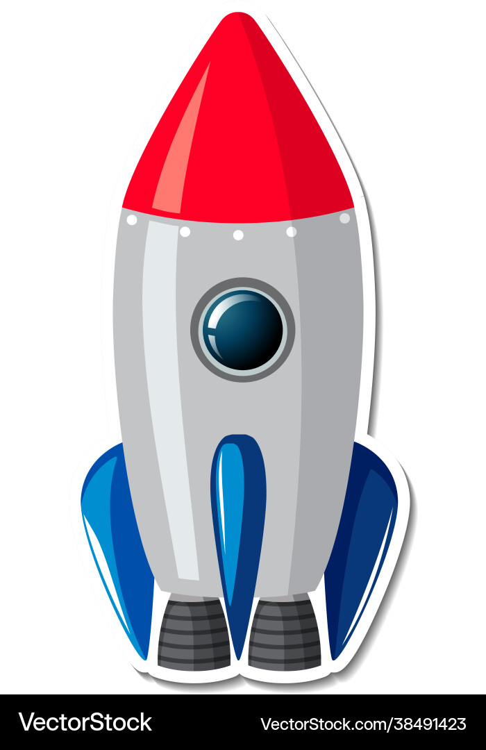 Sticker template with rocket ship isolated Vector Image