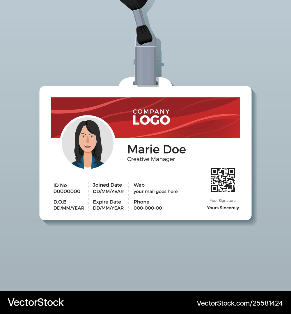 Employee id card with shiny red wave background Vector Image