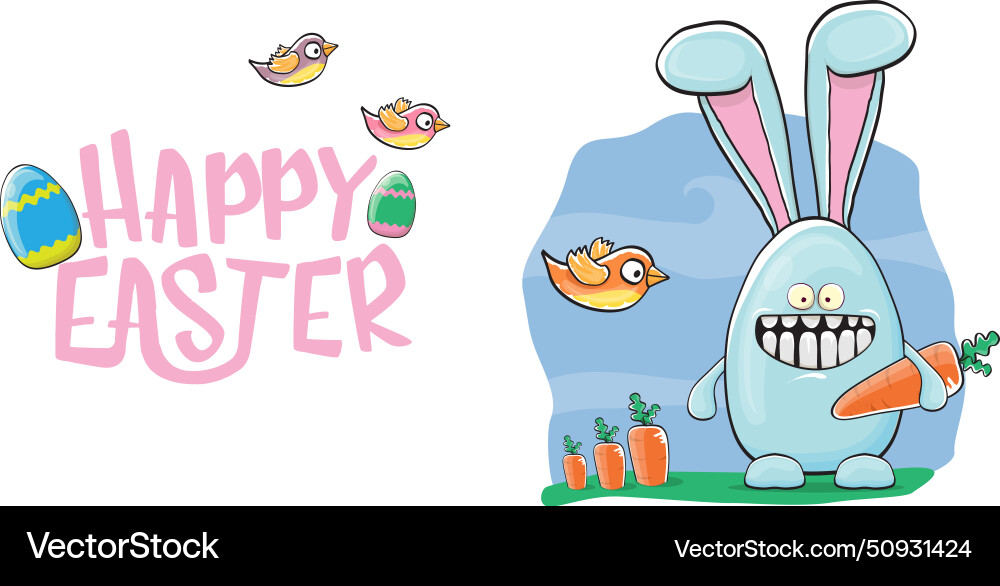 Happy easter greeting card with funny cartoon Vector Image
