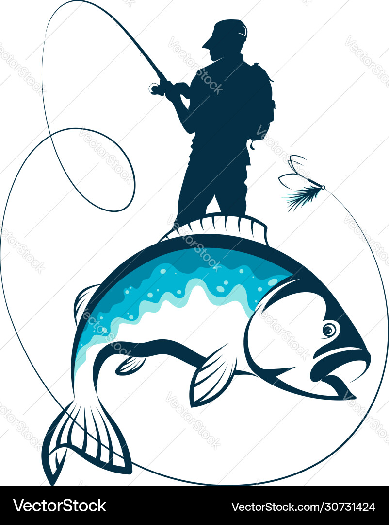 Man in uniform caught a fish Royalty Free Vector Image