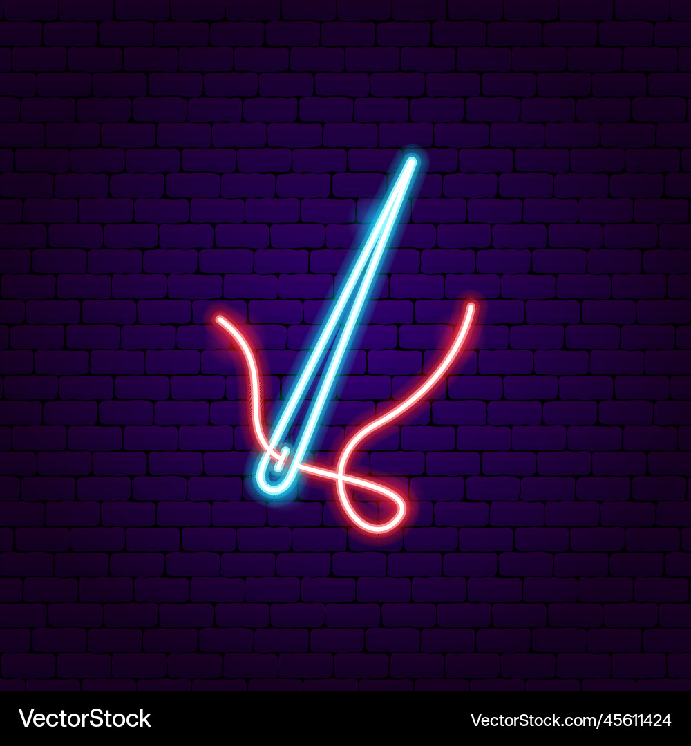 Needle and thread neon sign Royalty Free Vector Image